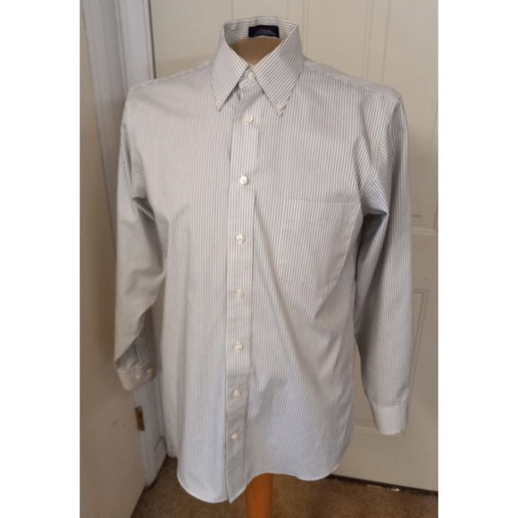 Stafford | Shirts | Stafford Mens Dress Shirt 5535 White Stripes Performance Classic Fit Pocket ...